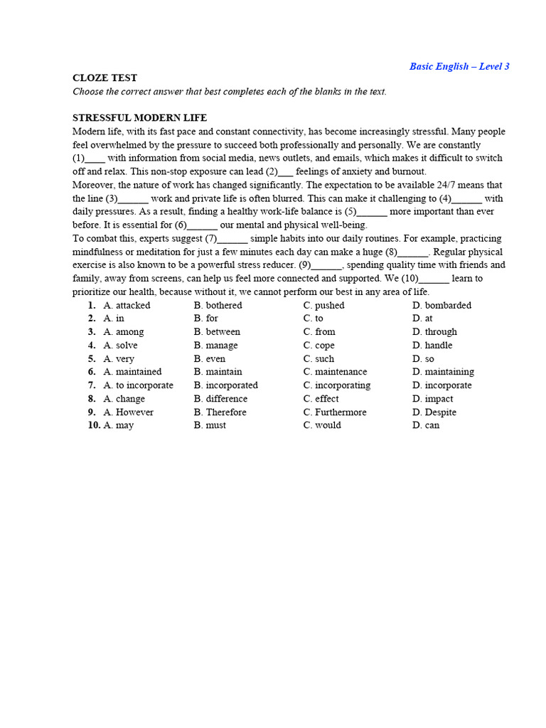 Cloze Test 9 | PDF