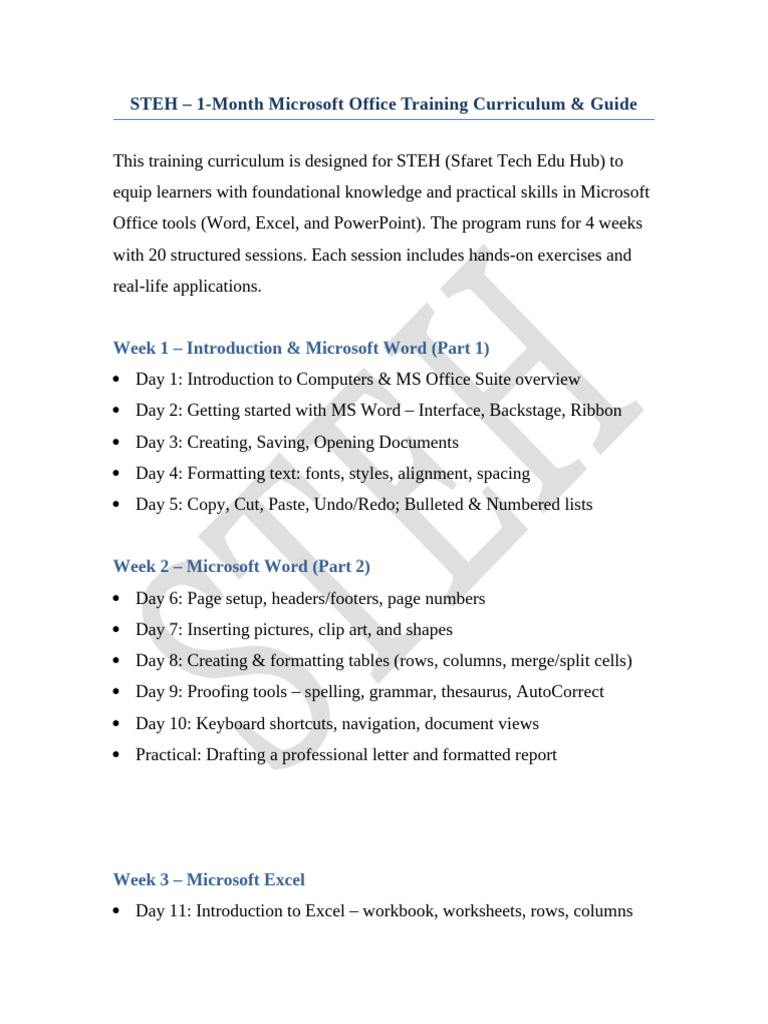 Microsoft Office 1-Month Training Guide | PDF