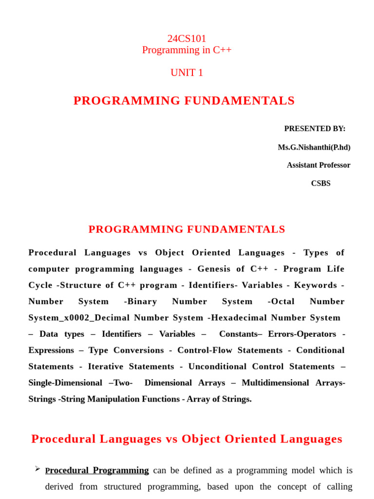 24CS101-UNIT 1 | PDF | Computer Programming | Object Oriented Programming
