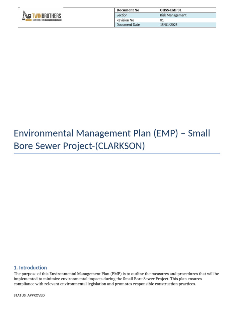 Small Bore Sewer EMP | PDF | Waste | Waste Management