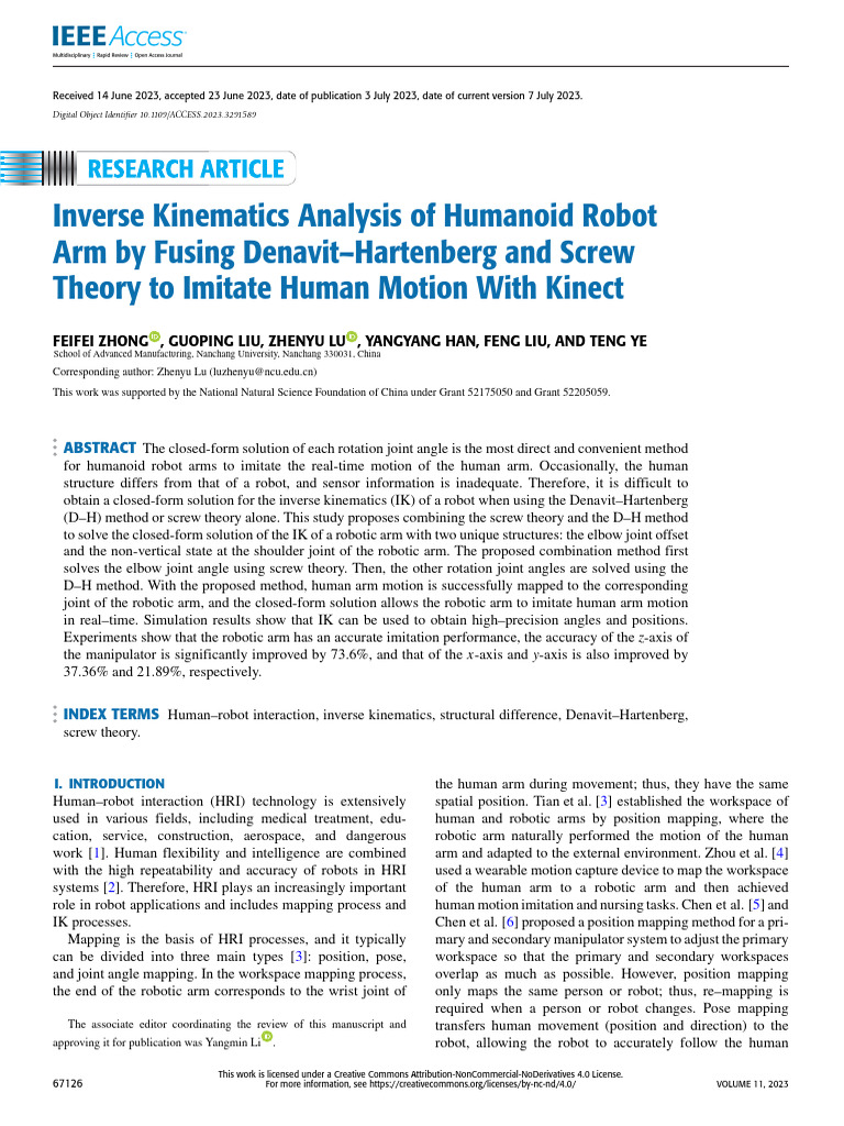 Inverse Kinematics Analysis of Humanoid Robot Arm by Fusing DenavitHartenberg and Screw Theory ...