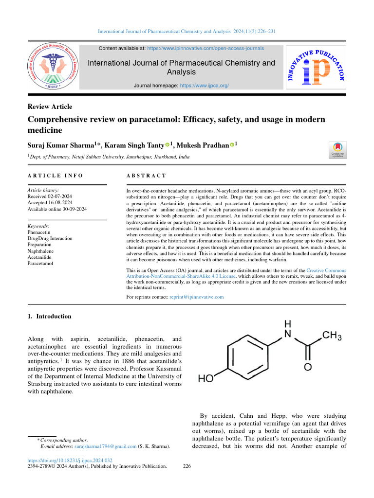 Paracetamol: Efficacy and Safety Review | PDF | Ester | Dose (Biochemistry)
