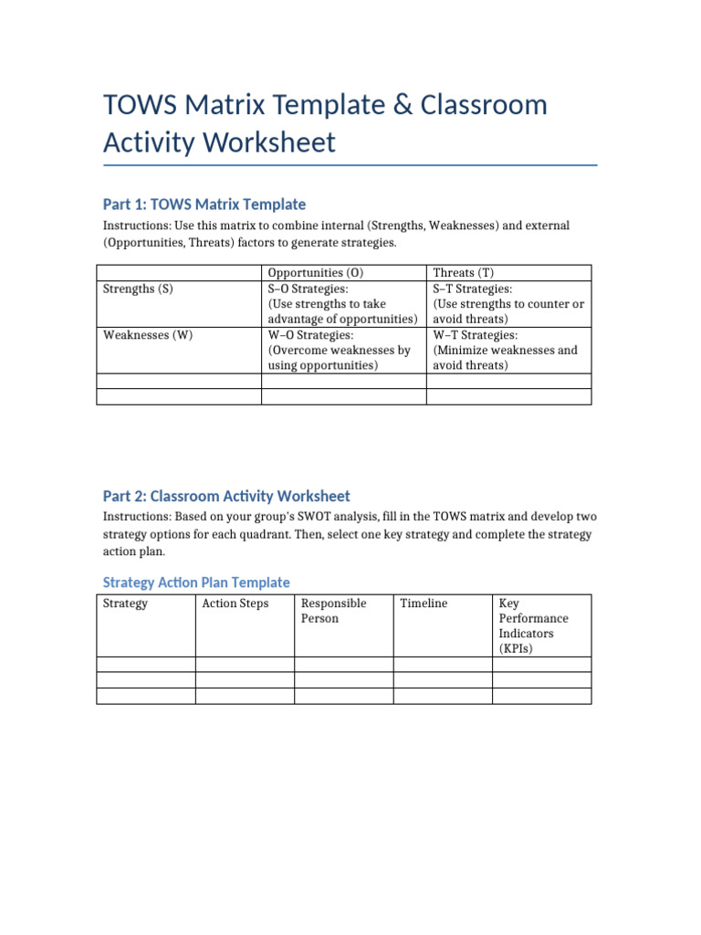 TOWS Matrix Template & Activity Guide | PDF