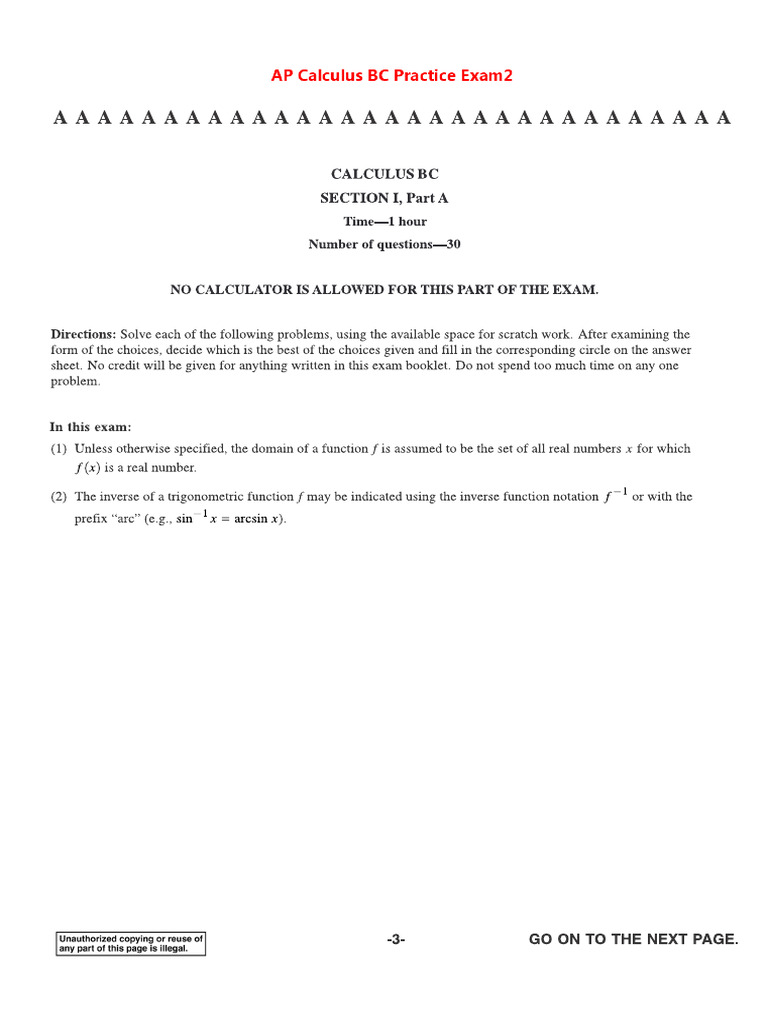 AP Calculus BC Practice Exam2 MCQ | PDF