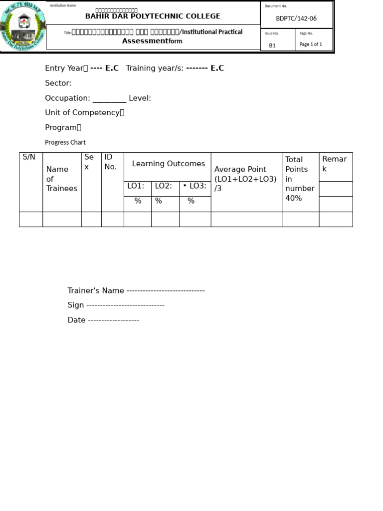 Institutional Practical Assessment Form | PDF