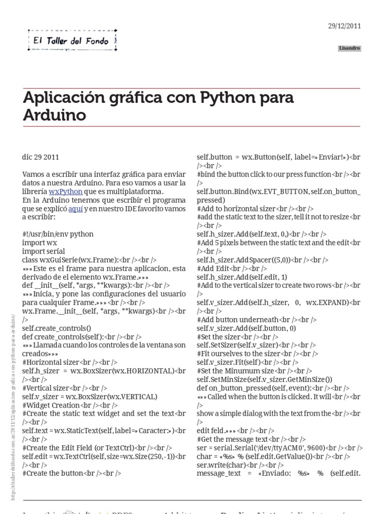 Aplicación Gráfica Con Python para Arduino | Descargar gratis PDF | Software | Informática y ...