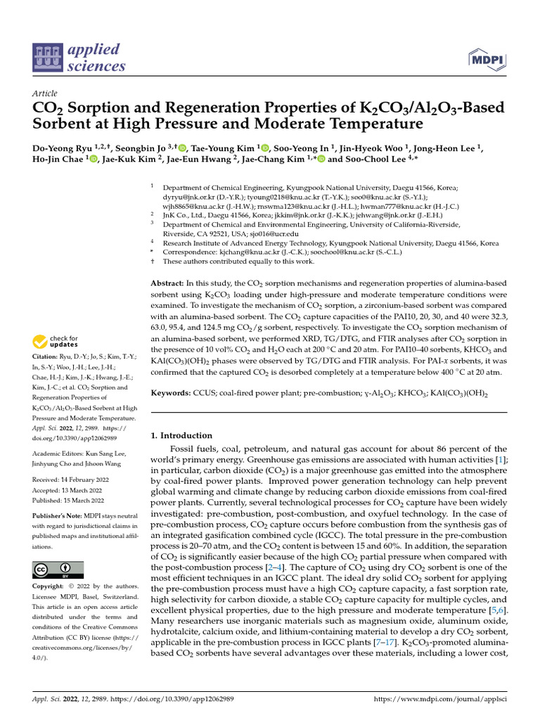 CO2 Sorption and Regeneration Properties of K2CO3A (1) | PDF | Carbon ...