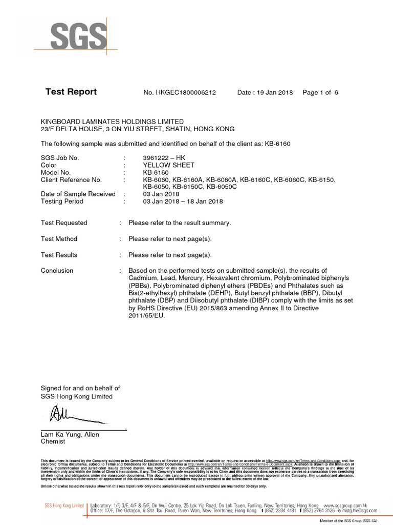 RoHS Compliance Test Report for KB-6160 | PDF