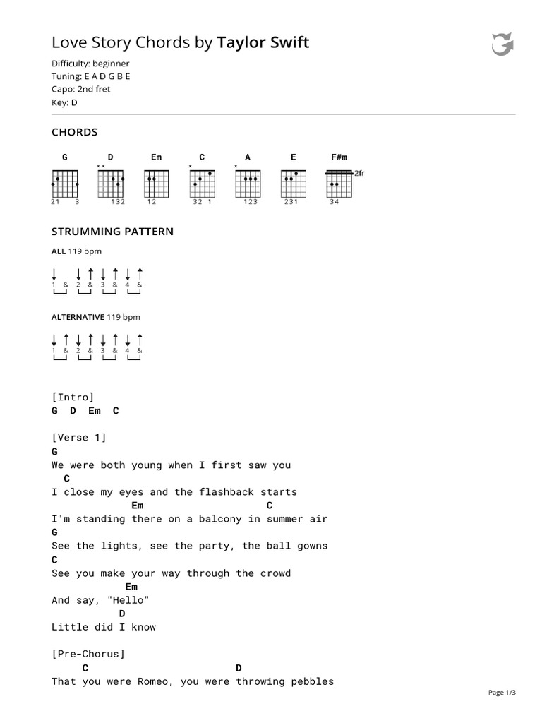 Love Story Chords for Guitar | PDF | Song Structure