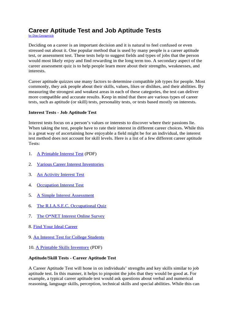 Career Aptitude Test and Job Aptitude Tests | PDF | Job Interview | Résumé