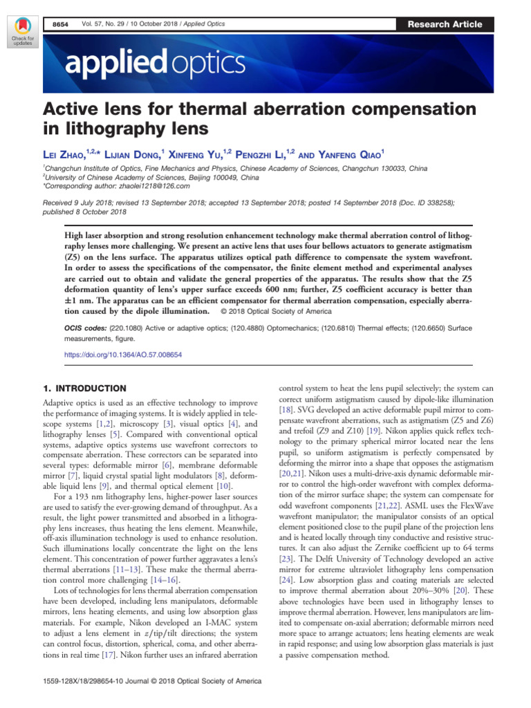 Active Lens For Thermal Aberration Compensatio | PDF | Optics ...