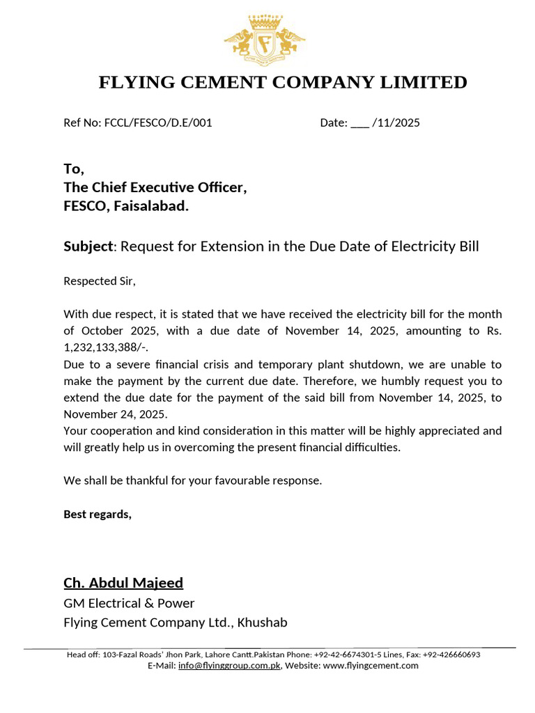 Oct Wapda Bill Letter | PDF