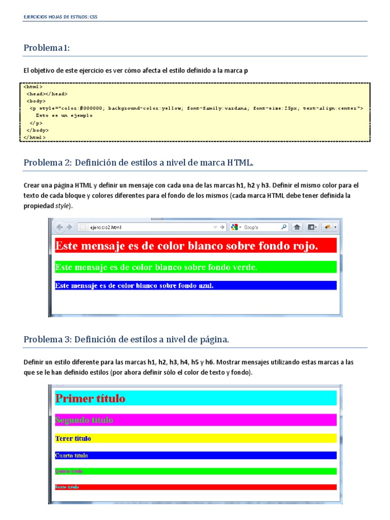 Ejercicios Css Enunciados | PDF | Hojas de estilo en cascada | HTML