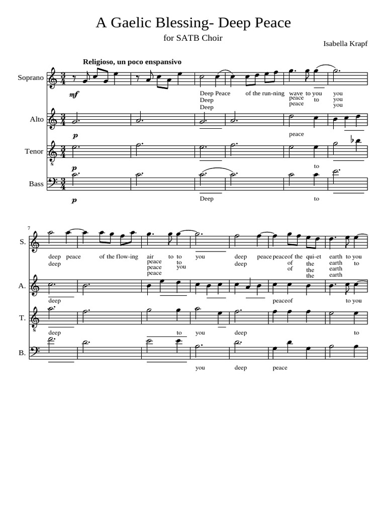 A Gaelic Blessing - Deep Peace | PDF | Choral Music | Choral Compositions