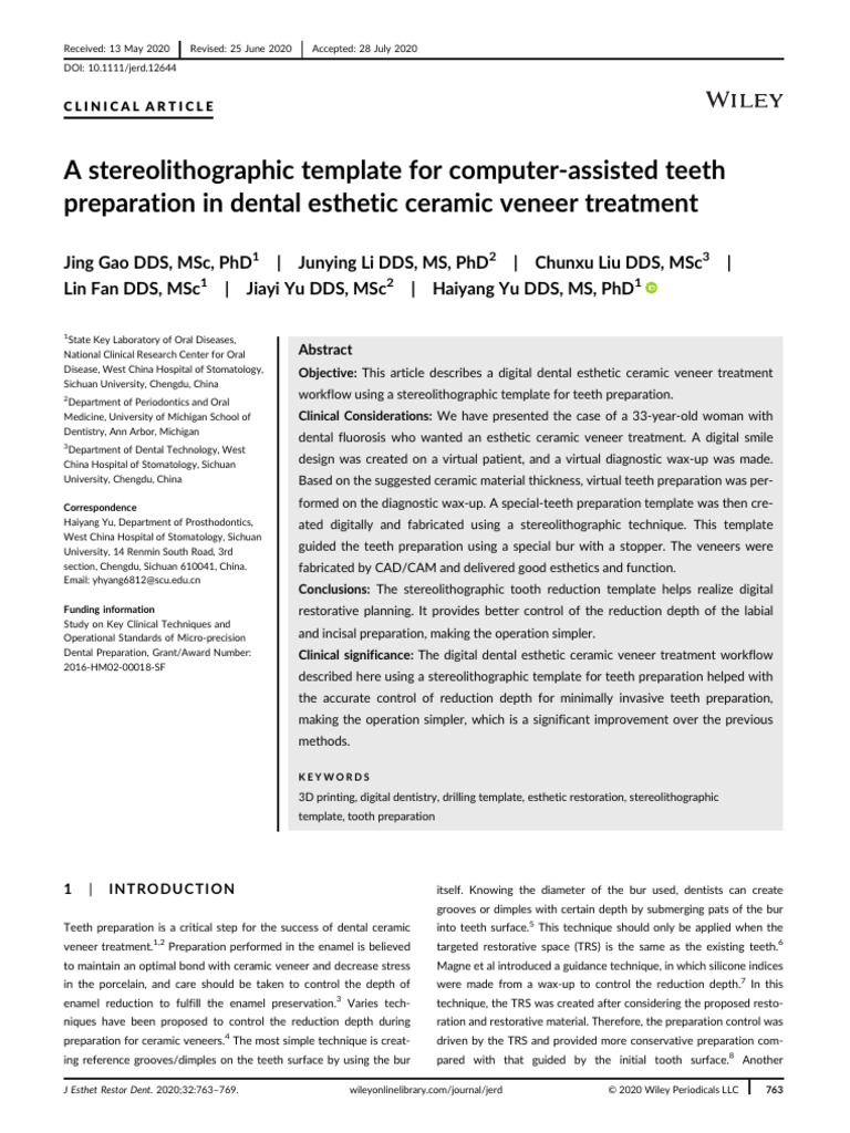 24. a Stereolithographic Template for Computer Assisted Teeth ...