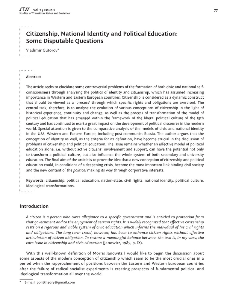 Citizenship and Political Education Issues | PDF | Citizenship | Democracy