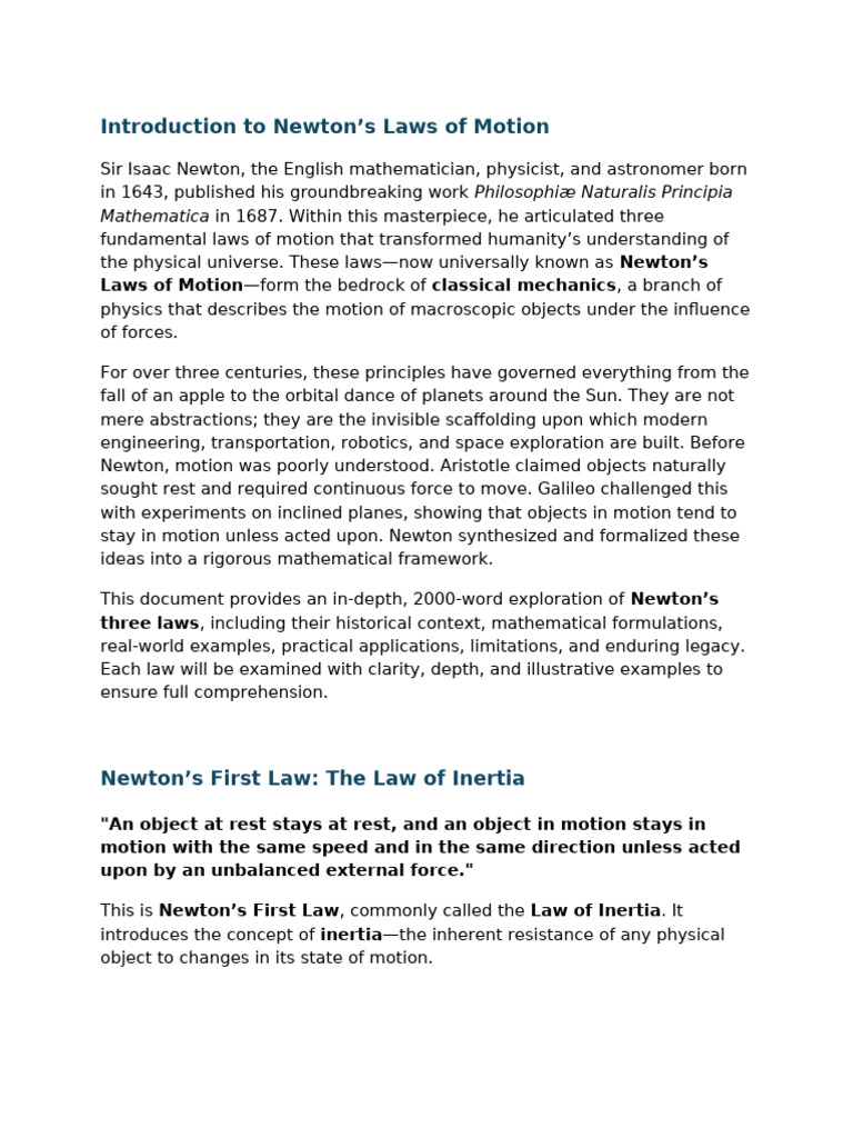 Three Newton Laws | PDF | Force | Inertia