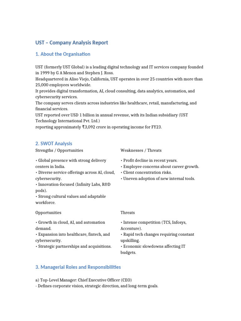 UST Company Analysis Report | PDF | Innovation | Business