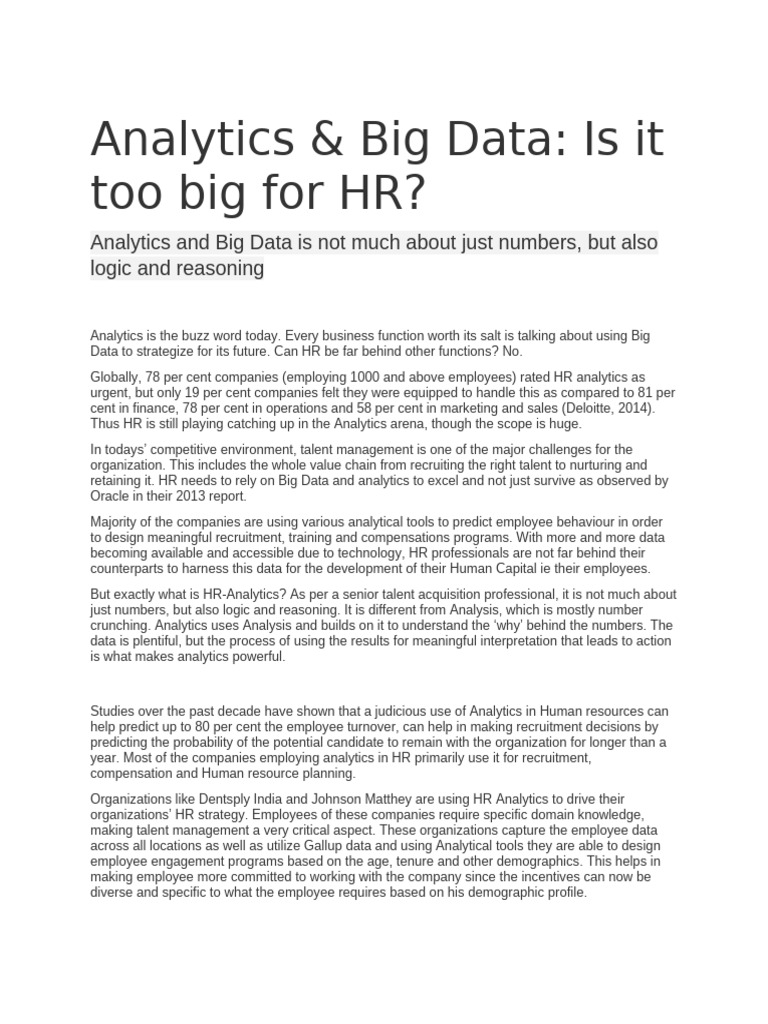 Analytics & Big Data Is It Too Big For HR | PDF | Analytics | Human ...