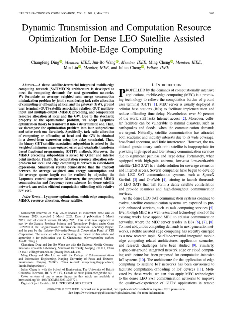 B) Dynamic Transmission and Computation Resource Optimization For Dense ...