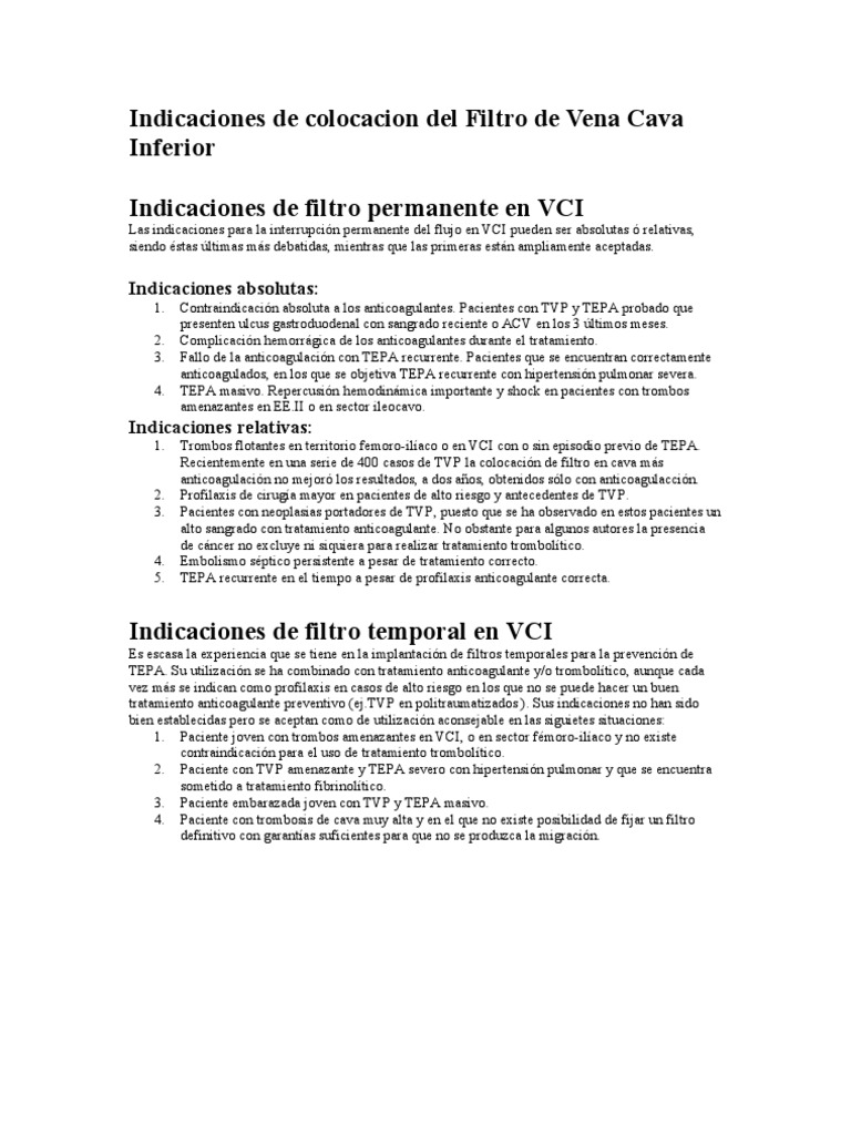 Filtro de Vena Cava | PDF | Sistema cardiovascular | Medicina CLINICA
