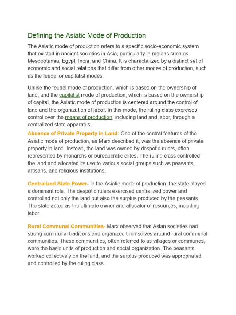Asiatic Mode of Production | PDF | Society | Capitalism