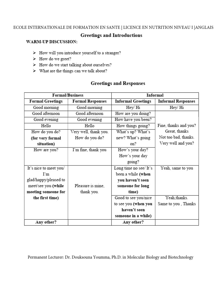 Effective Greetings and Introductions Guide | PDF | Verb | Linguistics