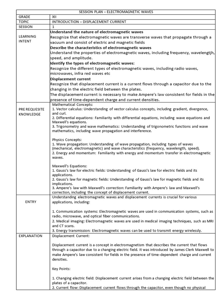 Electromagnetic Waves Session Plan | PDF | Electromagnetic Radiation ...