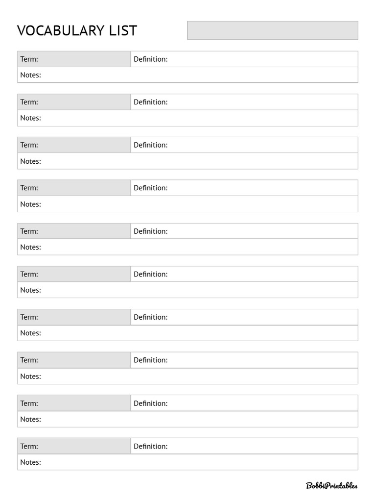Vocabulary List Ver 1 Gray | PDF