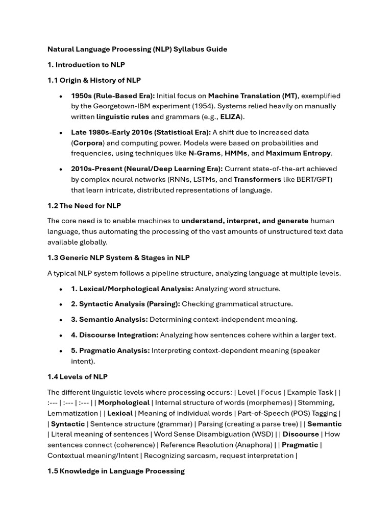 NLP Syllabus Overview and Key Concepts | PDF | Part Of Speech | Parsing