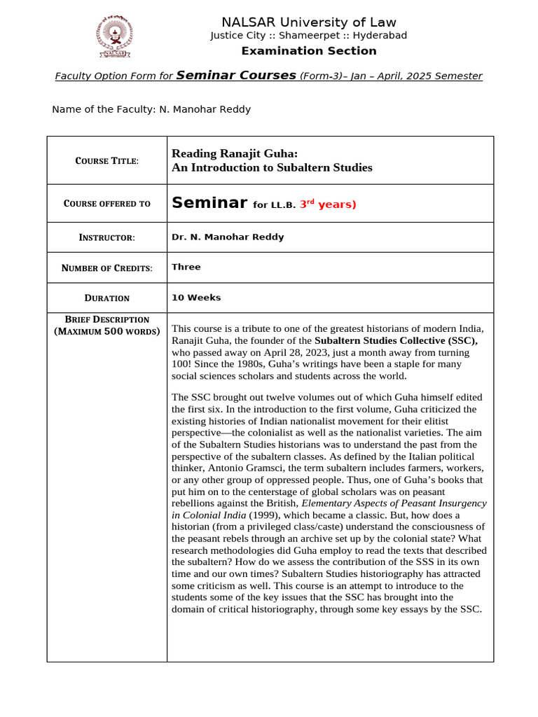 SSS Manohar Reading Ranajit | PDF