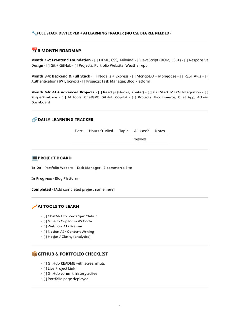 Full Stack Dev Notion Tracker | PDF | Internet | Systems Architecture