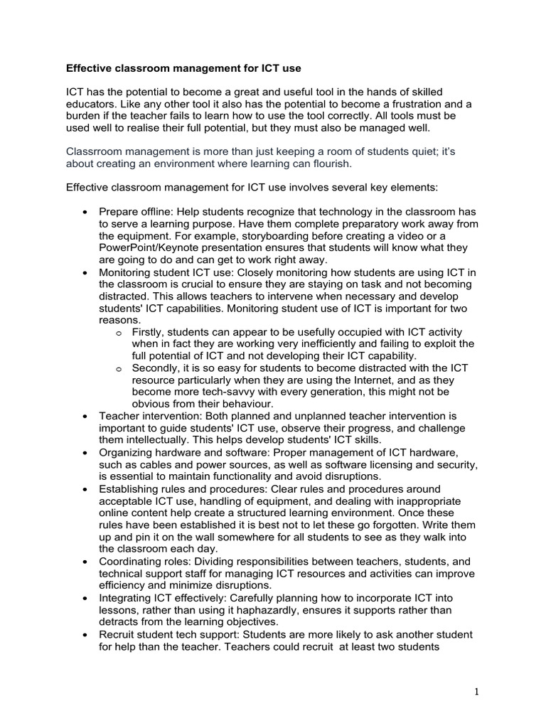 Effective Classroom Management ICT - Notes 1 | PDF | Educational ...