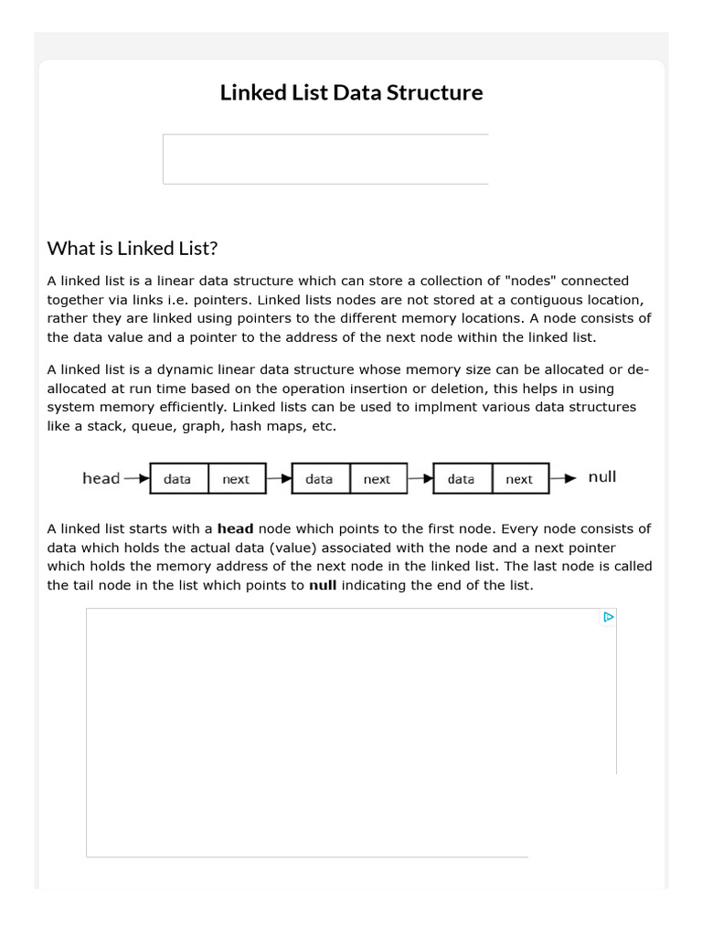 Linked List Data Structure Explained | PDF | Pointer (Computer ...