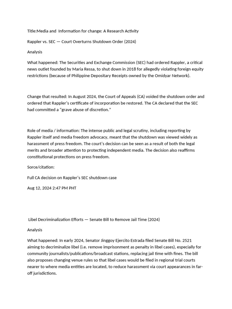 Rappler vs. Sec-wps Office Cabizres | PDF