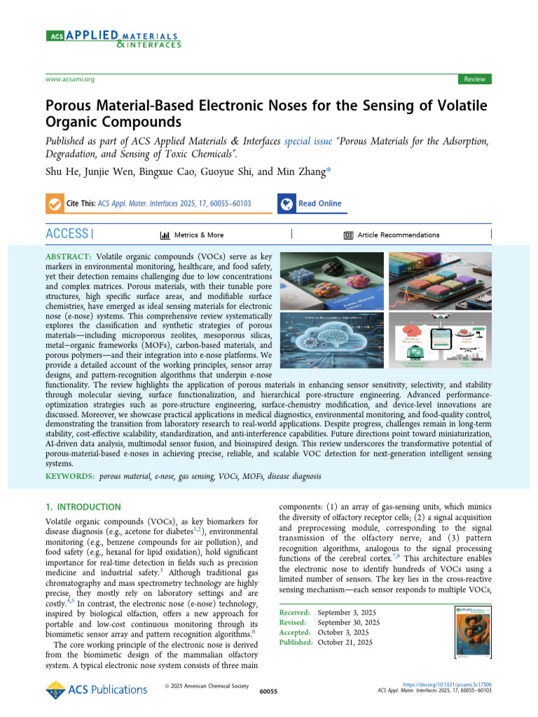 Porous Materials for E-Nose VOC Sensing | PDF | Adsorption | Volatile ...