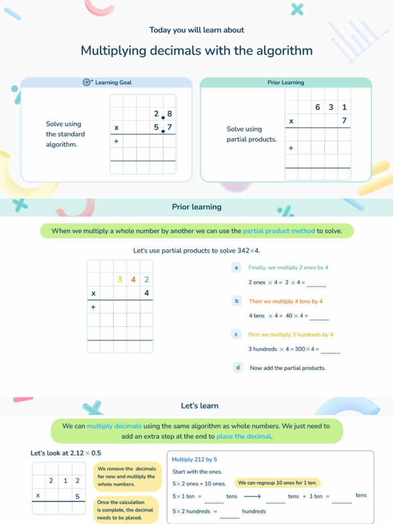 Multiplying Decimals With The Algorithm | PDF
