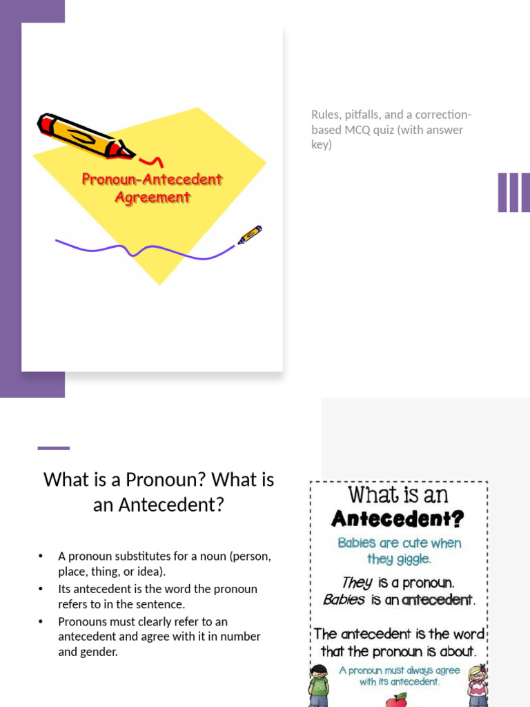 Pronoun Antecedent Agreement Quiz v2 | PDF | Grammatical Number | Pronoun