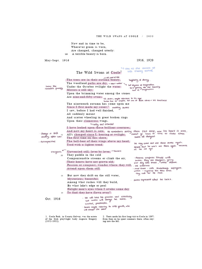 The Wild Swans at Coole - 250529 - 143444 | PDF | Poetry | Poems