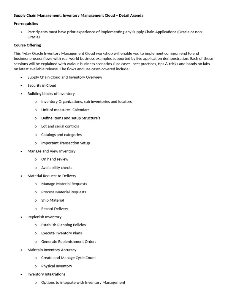 Oracle Inventory Management Cloud Workshop | PDF | Inventory | Supply ...