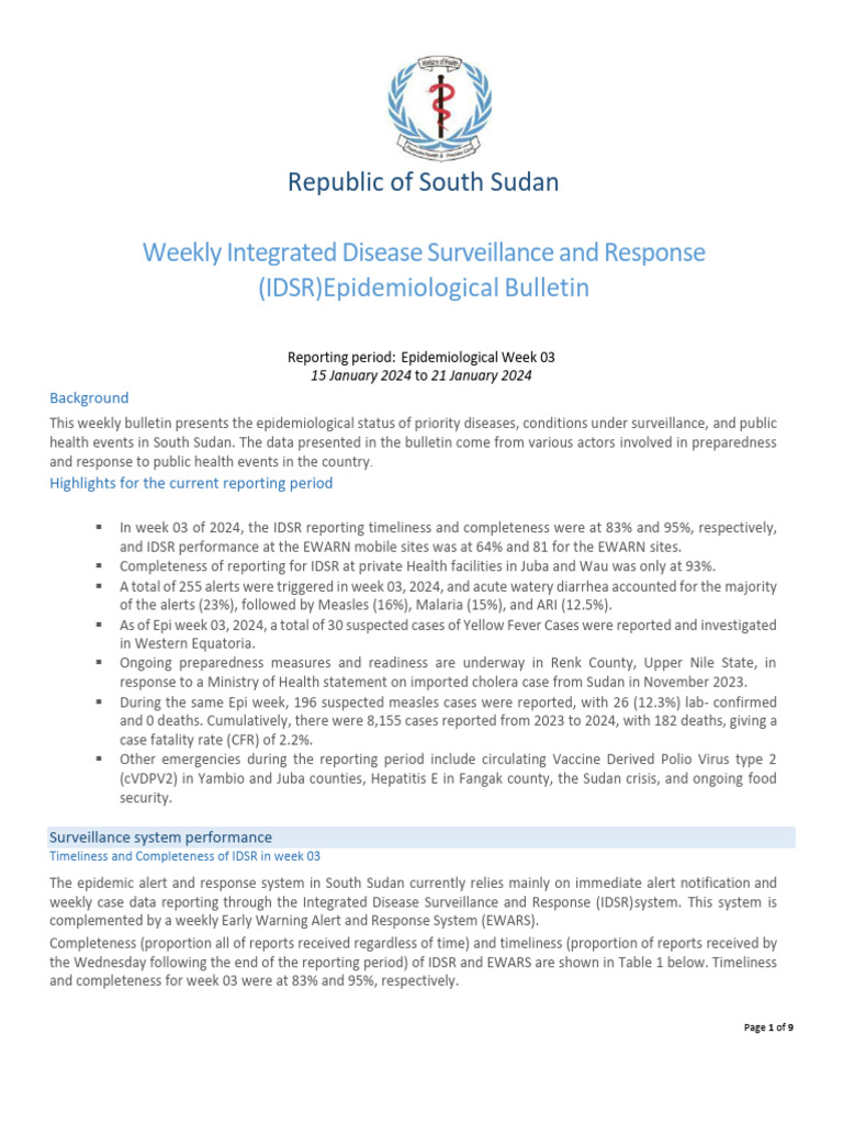 South Sudan IDSR Weekly Bulletin Week 03, 15-21 January 2024 | PDF ...