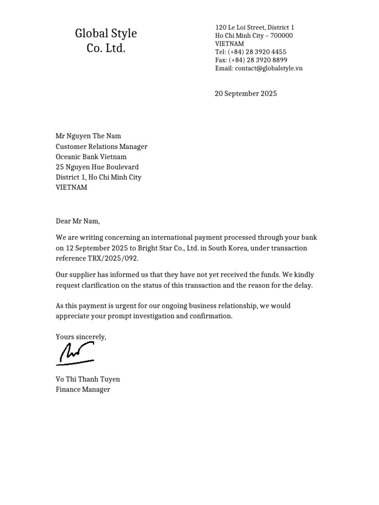 Banking Letter GlobalStyle | PDF