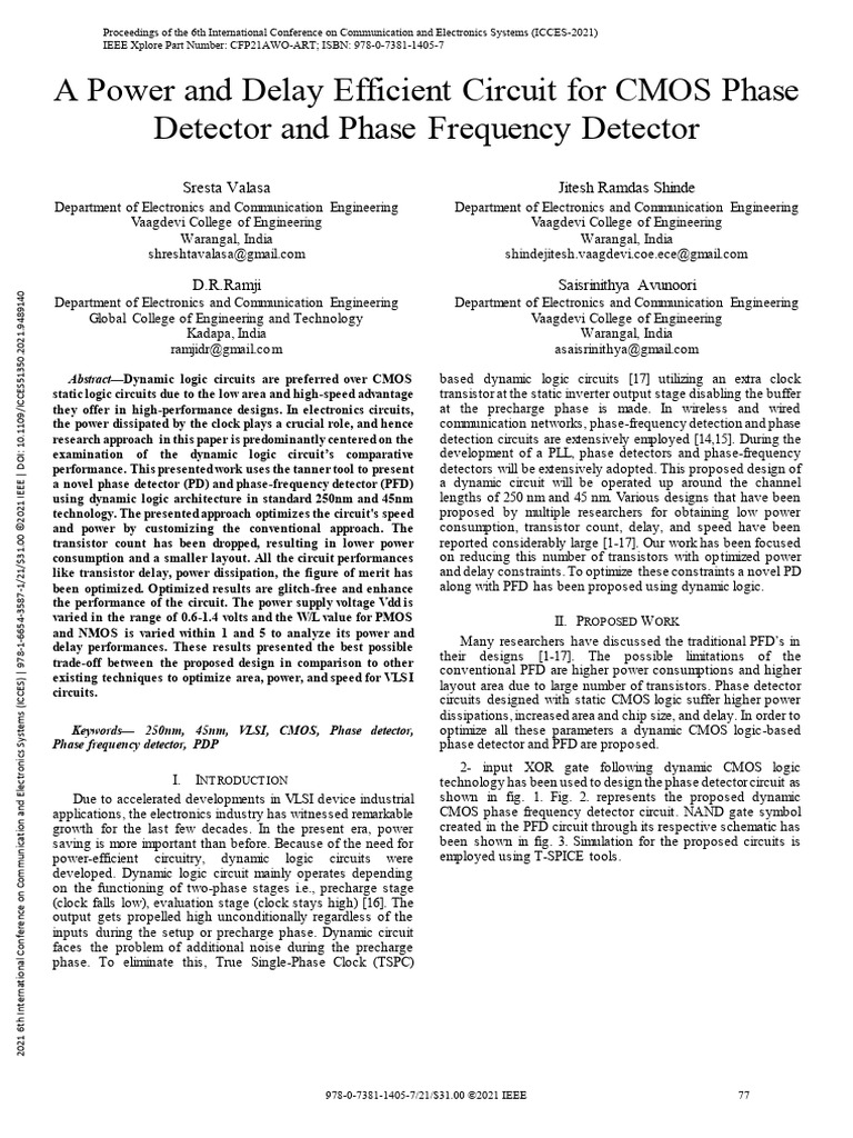 Efficient CMOS Phase Detector Design | PDF | Cmos | Logic Gate