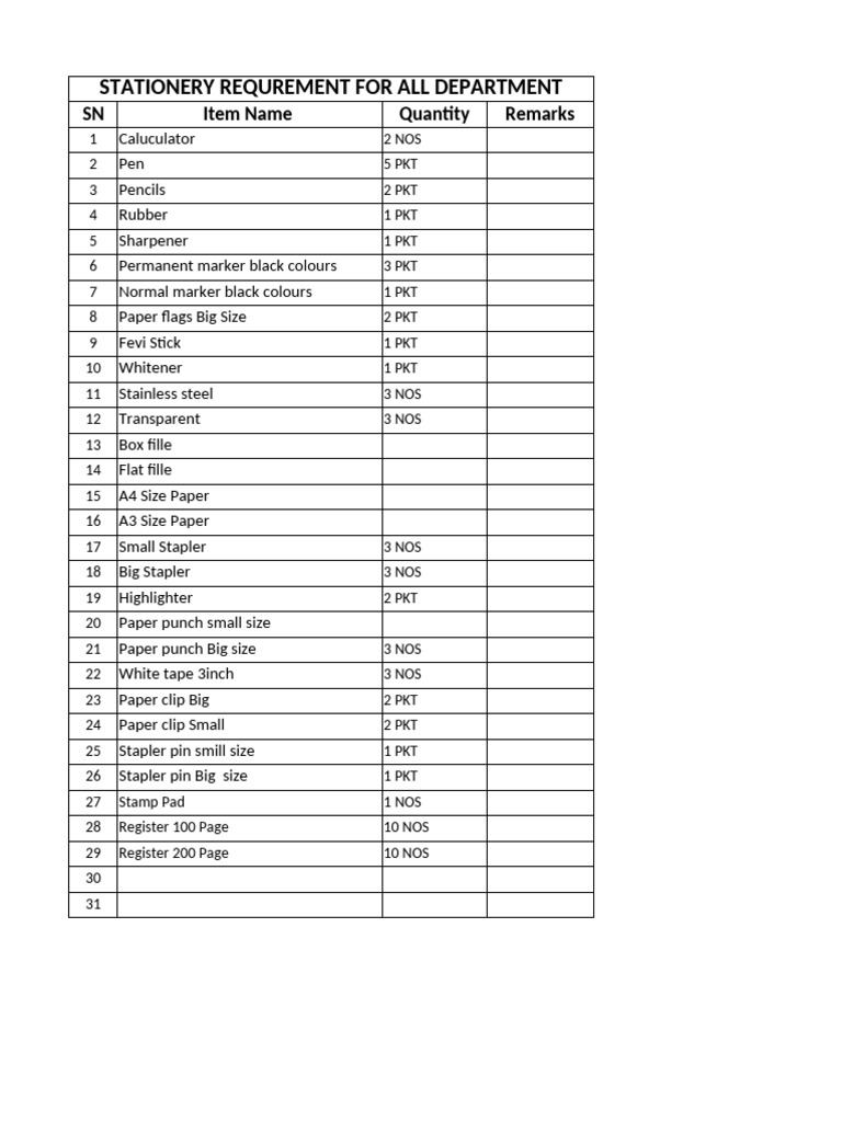 Stationery and Cleaning Supplies List | PDF | Paper | Stationery