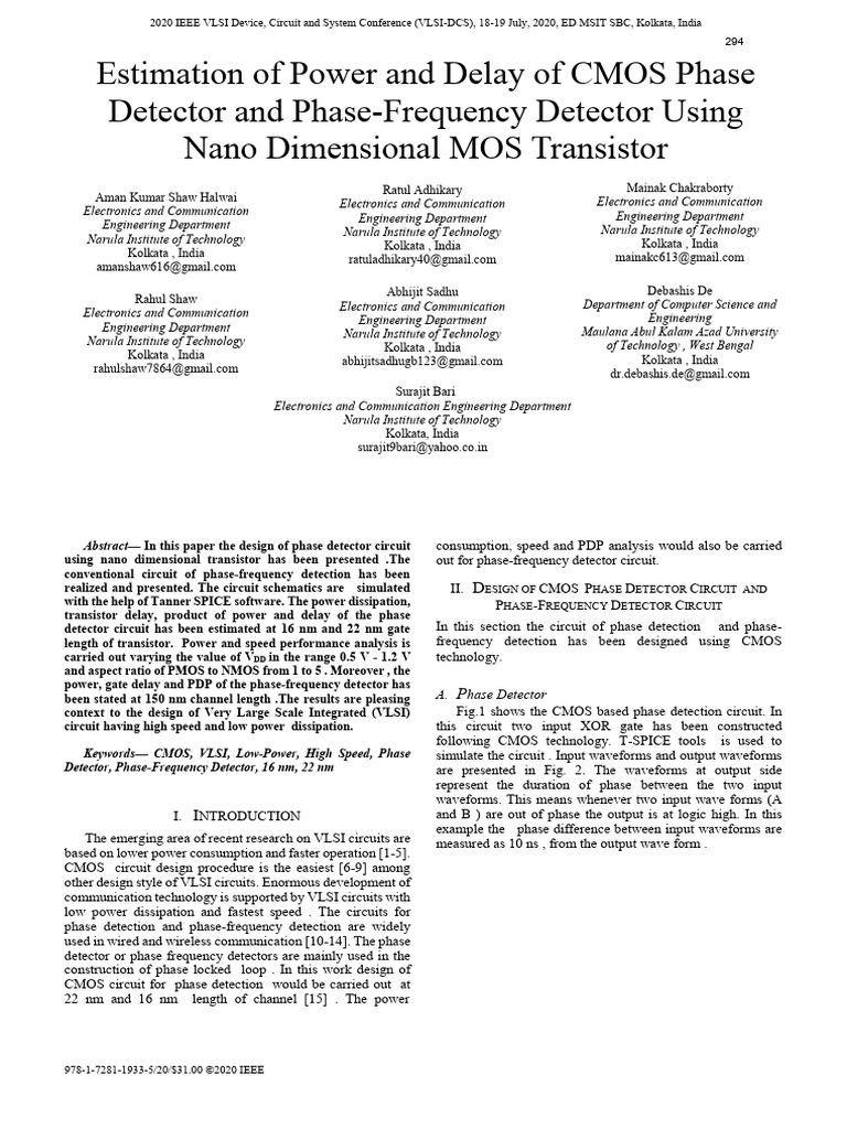 CMOS Phase Detector Design Analysis | PDF | Cmos | Detector (Radio)
