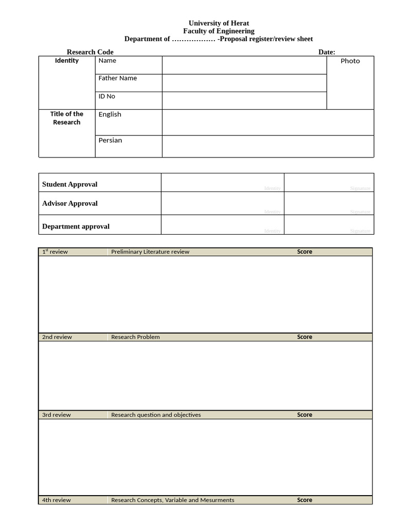 Research Proposal Review Sheet Template | PDF