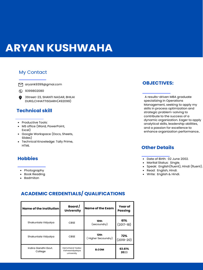 Aryan Kushwaha CV For Submission | PDF