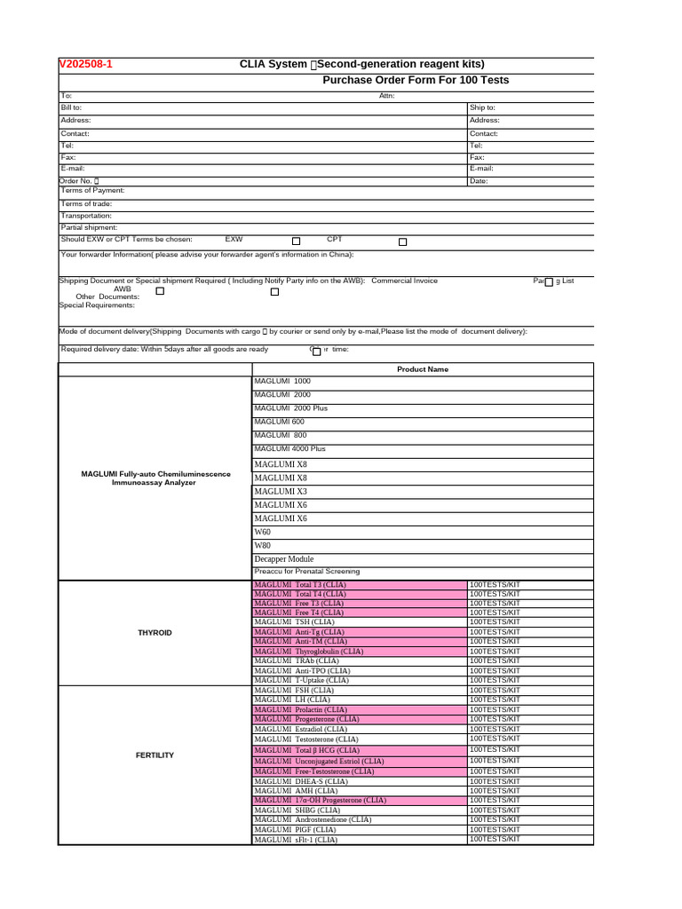 Purchase Order Form for 100 Tests | PDF | Immunoglobulin G | C Reactive ...