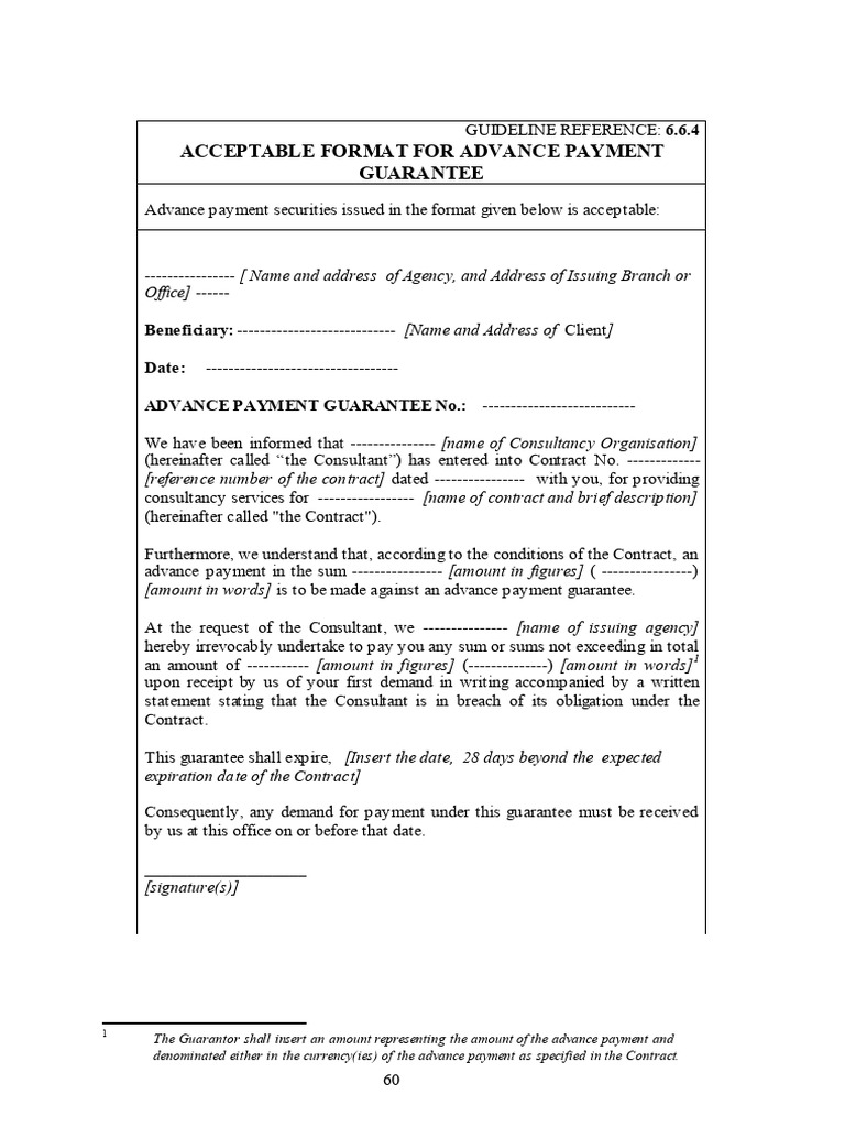 Acceptable Format For Advance Payment Guarantee | PDF