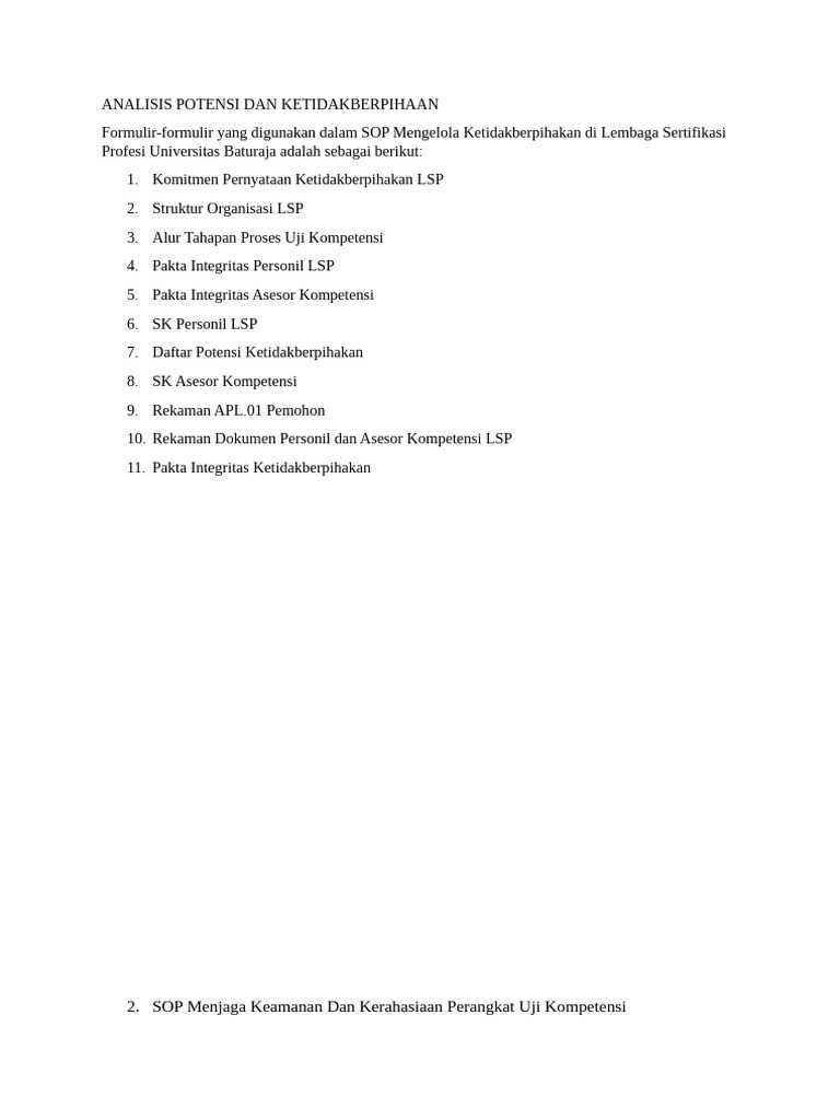 Formulir SOP Sertifikasi LSP Universitas Baturaja | PDF
